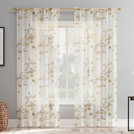 No. 918 Maeve Botanical Print Sheer Rod Pocket Curtain Panel - Gold