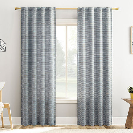 Lenora Space Dyed Textured Semi-Sheer Back Tab Curtain Panel - Denim blue