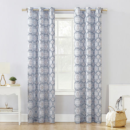 No. 918 Lotan Global Inspired Medallion Semi-Sheer Grommet Curtain Panel - Blue