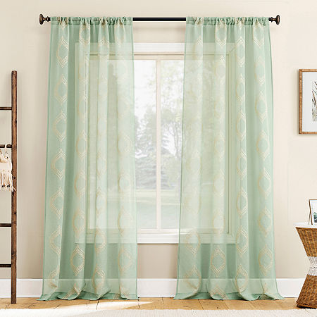 Rivalie Embroidered Medallion Sheer Rod Pocket Curtain Panel - Pastel green