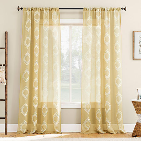 Rivalie Embroidered Medallion Sheer Rod Pocket Curtain Panel - Taupe