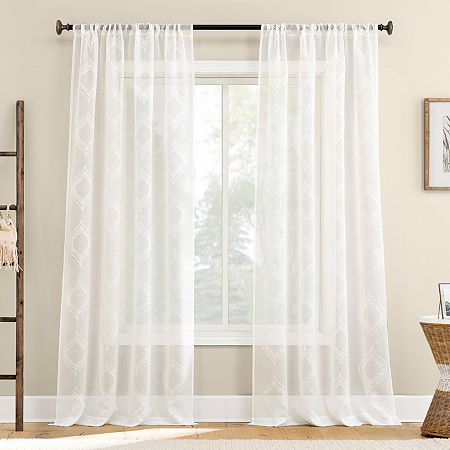 Rivalie Embroidered Medallion Sheer Rod Pocket Curtain Panel - White