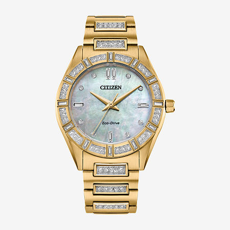 Click here for Citizen Eco-Drive Womens Crystal Gold-Tone Stainle... prices