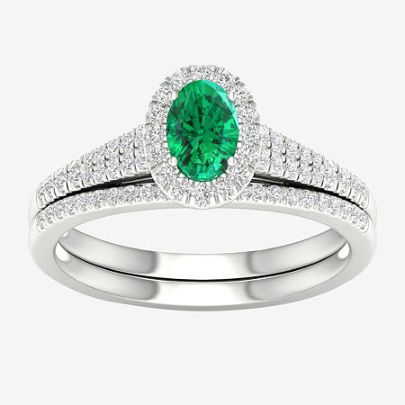 Click here for Modern Bride Gemstone and 1/3 CT. T.W. Diamond Hal... prices