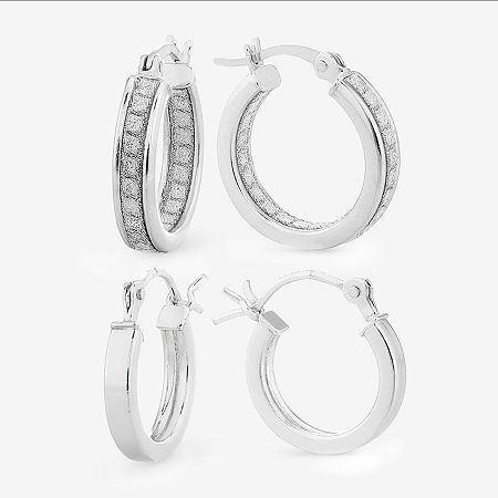 Click here for Sterling Silver Glitter and Polished Hoops 2 Piece... prices