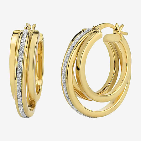 Click here for Gold Plated Sterling Silver 25mm Glitter Double Ho... prices