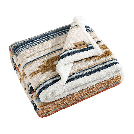 Wrangler Coyote Sands Sherpa Throw  60 x 50 - Ivory  Navy