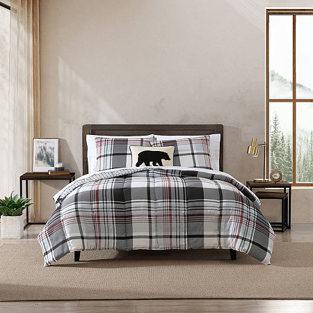Eddie Bauer Normandy Plaid Micro Suede Down Alternative Reversible 2 Piece Comforter Set  Twin - Black Red