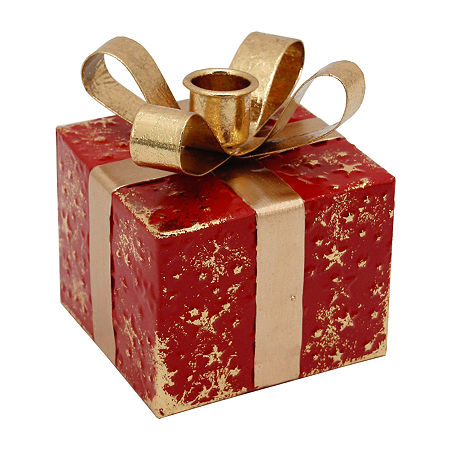 Click here for Northlight 4.5in Red Metal Gift Box Taper Candle H... prices
