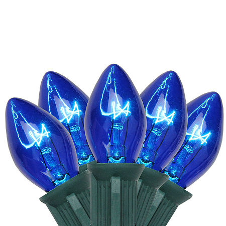 Northlight Set of 25 Transparent Blue C7 Christmas Lights 12 Spacing - Green Wire - Blue