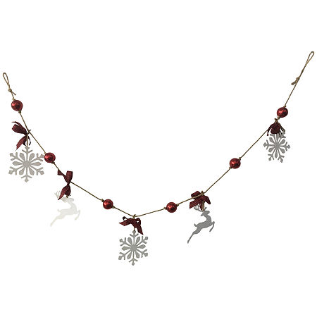 Northlight 4.25 Snowflake and Reindeer Christmas Garland With Ball Ornaments - Unlit - White