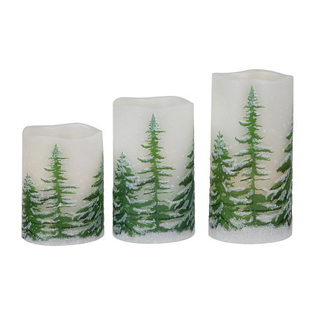 Click here for Northlight Led Frosted Pines Flickering Wax Pillar... prices