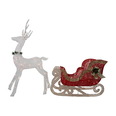 Click here for Northlight 51in Lighted White Reindeer With Sleigh... prices