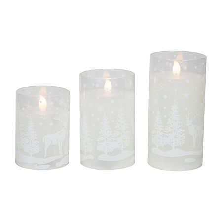 Click here for Northlight Led Flickering Snowy Woodland Glass Pil... prices