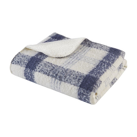 Woolrich Bloomington Faux Mohair to Sherpa Throw  50 x 60 - Blue