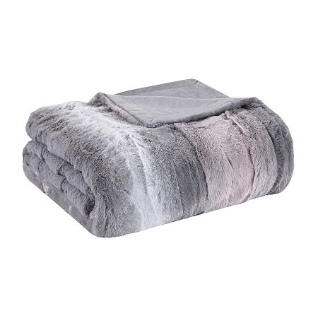 Madison Park Zuri Faux-Fur Throw  50 x 60 - Blush/Gray