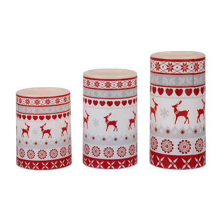 Northlight Led Flickering Nordic Reindeer Wax Pillar - 6in - Set Of 3 Flameless Candle  One Size  White