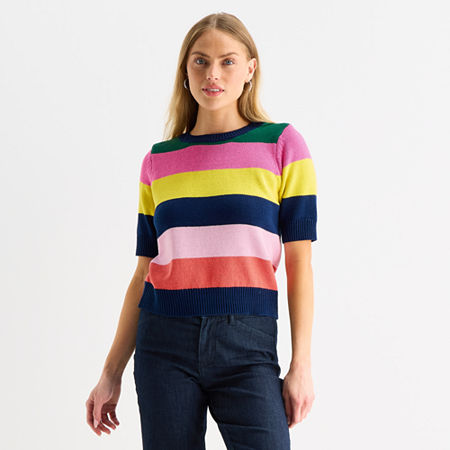 Click here for St. Johns Bay Womens Crew Neck Short Sleeve Stripe... prices