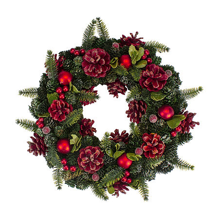 Click here for Northlight 13 Red Pine Cones And Ornaments Wreath... prices