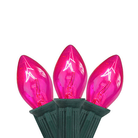 Northlight Set of 25 Transparent Pink C7 Christmas Lights 12 Spacing - Green Wire - Pink