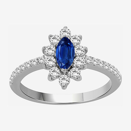 Womens 3 1/2 CT. T.W Genuine Blue Sapphire 10K White Gold Marquise Halo Cocktail Ring  7  White