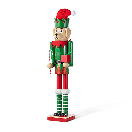 Glitzhome 23.5 Wooden Christmas Elf Dog Nutcracker - Multi