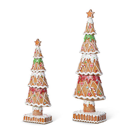 Glitzhome Resin Christmas Tree Figurine  Set of 2 - Multi