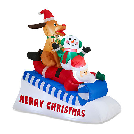 Glitzhome 6ft Lighted Inflatable Skiing Santa  Snowman And Dog Christmas Inflatable  One Size  Red