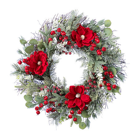 Glitzhome 24 Christmas Magnolia Berry Wreath - Multi