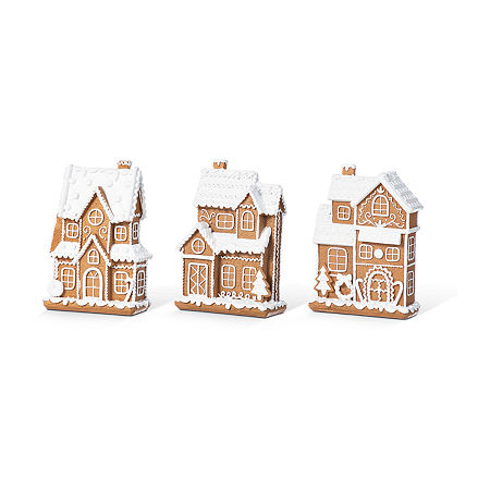 Glitzhome Resin Christmas Gingerbread House Figurine  Set of 3 - Multi