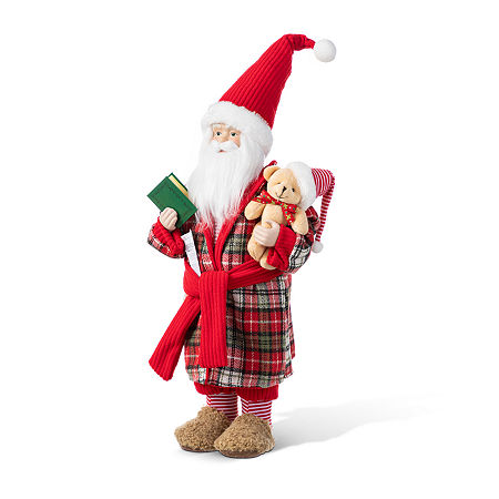 Glitzhome 18 Faux Fur Christmas Bathrobe Santa Figurine - Multi