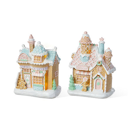 Glitzhome Resin Christmas Macaron Village  Set of 2 - Multi