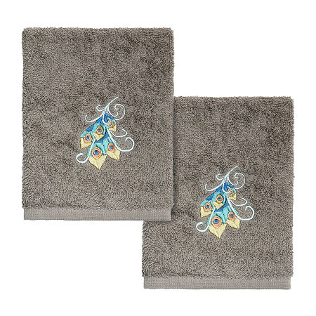 Linum Home Turkish Cotton Penelope Embellished 2-Pc. Washcloth Set - Dark Gray