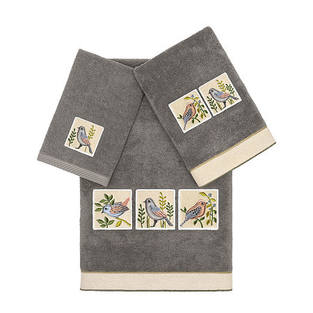 Linum Home Turkish Cotton Belinda Embellished 3-Pc. Bath Towel Set - Charcoal