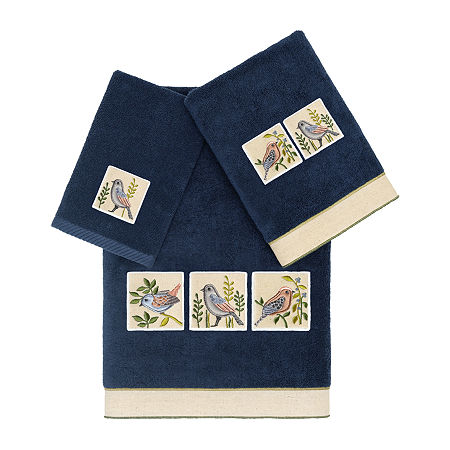 Linum Home Turkish Cotton Belinda Embellished 3-Pc. Bath Towel Set - Marine