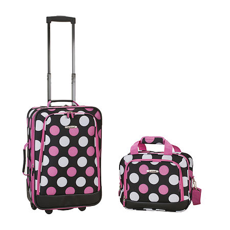 Rockland 2-Pc. Pattern Softside Luggage Set - Pink  White Dots on Black