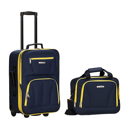 Rockland 2-Pc. Pattern Softside Luggage Set - Navy with Yellow Trim