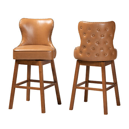 Baxton Studio Gradisca Brown Wood 2pc. Swivel Bar Stool Set