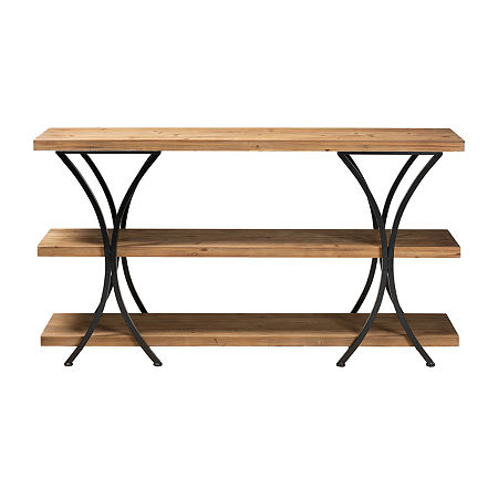 Baxton Studio Terrell Modern 59.8 Rustic and Industrial Finished Wood and Finished Metal Console Table - Natural Brown  Black