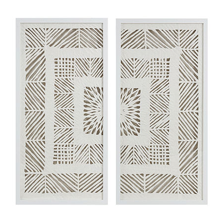Madison Park Tala Framed Geometric Rice Paper Panel 2-Pc. Shadowbox Wall Decor Set - Natural