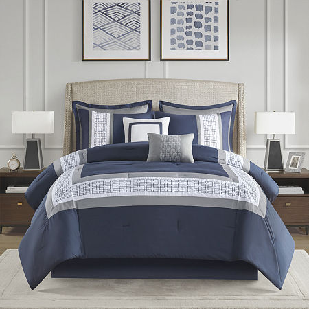 510 Design Powell Embroidered 8 Piece Comforter Set  Queen - Navy