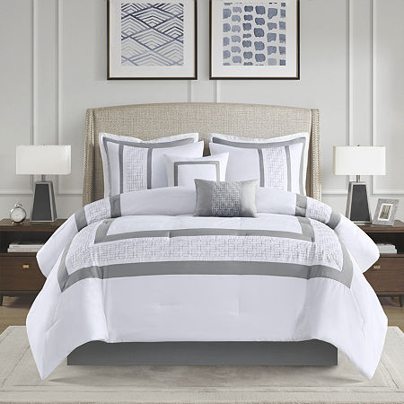 510 Design Powell Embroidered 8 Piece Comforter Set  California King - White