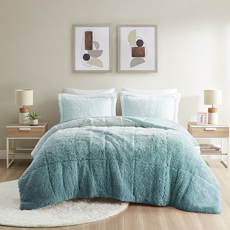 Intelligent Design Brielle Ombre Shaggy Faux Fur 3-Pc. Comforter Set  King/California King - Blue