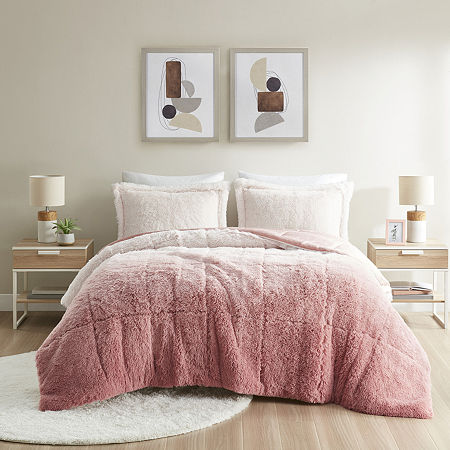 Intelligent Design Brielle Ombre Shaggy Faux Fur 3-Pc. Comforter Set  King/California King - Blush