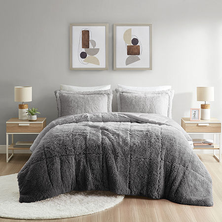 Intelligent Design Brielle Ombre Shaggy Faux Fur 3-Pc. Comforter Set  King/California King - Gray
