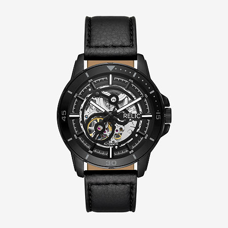 Mens RELIC by Fossil Brenton Black-Tone Leather Watch - ZR16034