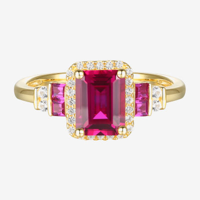 Womens Lab Created Red Ruby 14K Gold Over Silver Side Stone Cocktail ...