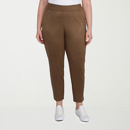 Hearts of Palm Plus Size Spice It Up Solid Faux Suede Pants - Dark Olive