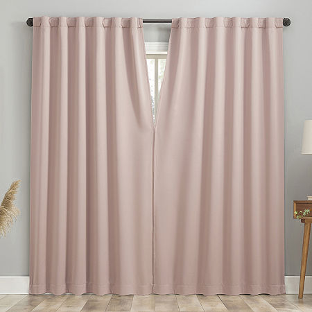 Aria Magnetic Closure Theater Grade 100 Blackout Back Tab Curtain Panel Pair - Blush