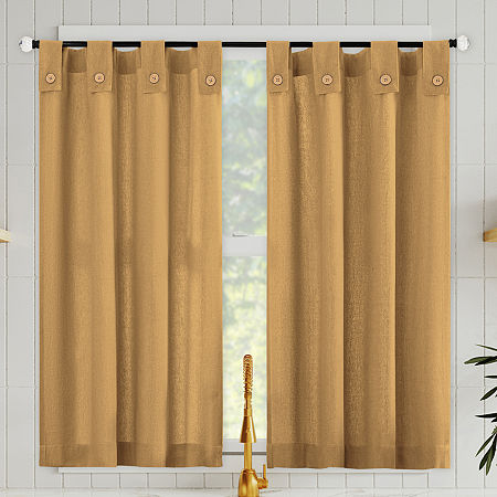 Cotton Blend Button Tab Top Cafe Curtain Pair - Camel